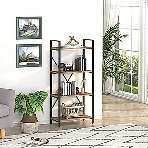 BON AUGURE Industrial 4 Tier Bookshelf, Modern Open Etagere Bookcase, Heavy Duty Book Shelves, Wood Metal Shelving Unit for Living Room, Bedroom and Office (Vintage Oak)