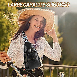 KFXFENQ Sling Bag for Women PU Leather Sling Bags for Women Crossbody Fashion Sling Backpack Multipurpose Chest Bag for Cycling (Black)