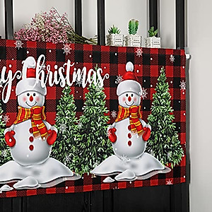 Xmas Tree Curtains Valance for Bedroom Living Room, Christmas Snowman Window Curtains & Drapes Rod Pocket Snowflake Winter Snowy Valances for Kitchen Window Curtains Over Sink 54 x 18in,1 Panel