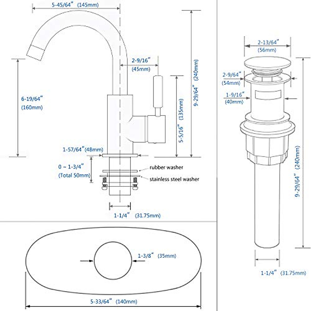 Single Handle Bathroom Lavatory Sink Faucet Mixer,Basin Faucet with Pop-up Sink Drain and Deck Plate,Bar Sink Faucet,Brushed Gold