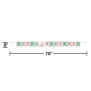 Floral Themed Tea Party Supplies: Bundle Includes Paper Dessert Plates & Napkins for 16 Guests Plus a Tablecover, Centerpiece, Hanging Coutouts, and Happy Birthday Banner