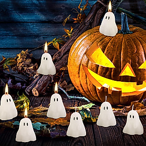 EBaokuup 6 PCS 2'' X 1.6'' Halloween Ghost Candles, Ghost Shaped Decor Candles, Fun Face Spooky Burning Candle for Halloween Party Home and Table Decorations