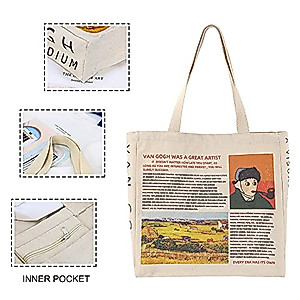 UERRUAM Canvas Tote Bag Aesthetic for Women Graphic Tote bag with Zipper Cute Canvas Bags with Pockets School Beach Travel