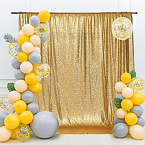 Eternal Beauty Gold Sequin Wedding Backdrop Photography Background Party Curtain, 5Ft X 7Ft