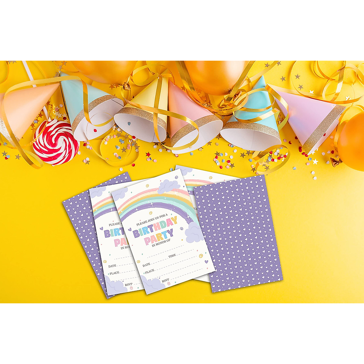 Rainbow Birthday Party Invitations - Rainbow Party Supplies - Fill in The Blank Birthday Party Invites - 20 Invitation Cards With 20 Envelopes (003A)