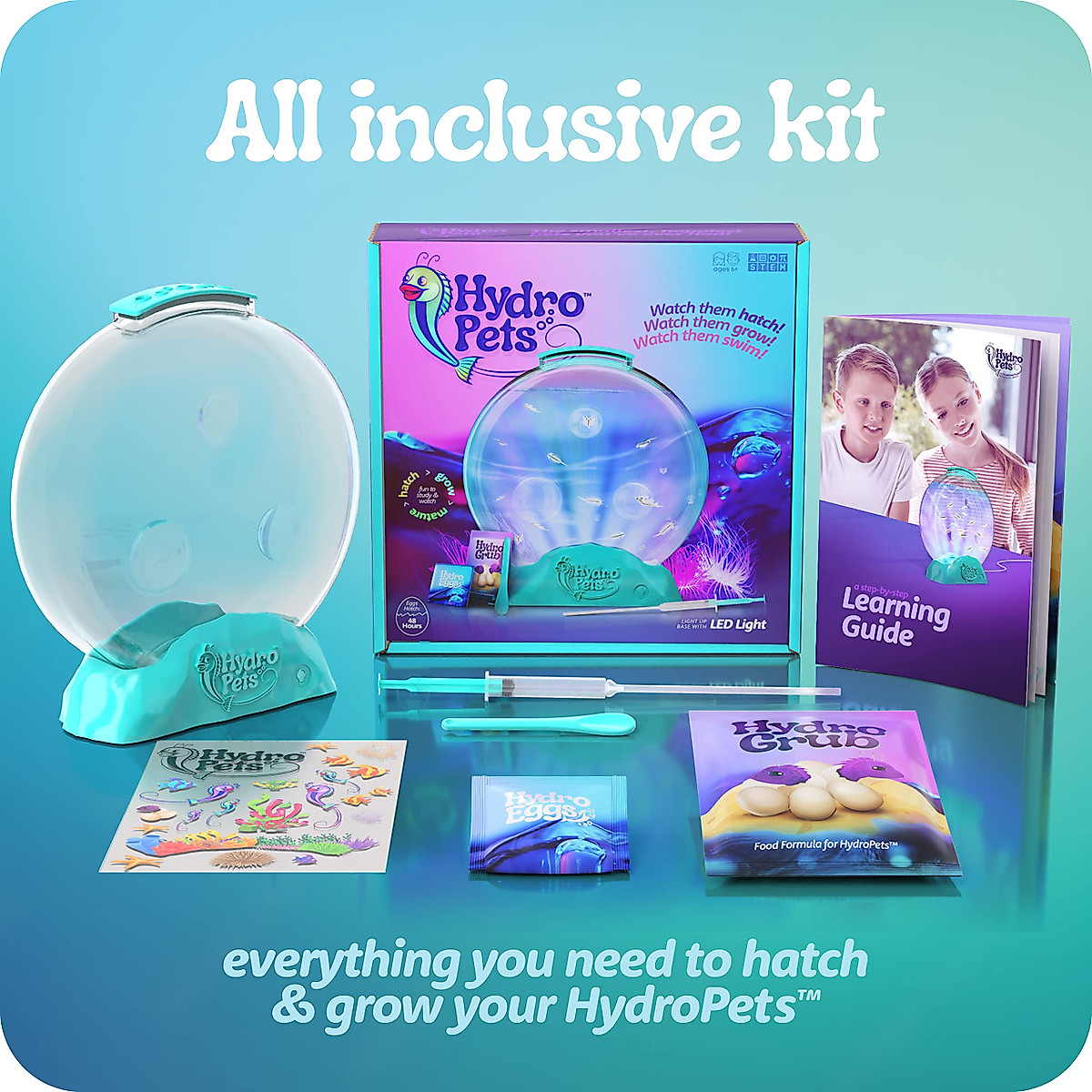 HydroPets Live Sea Pets Habitat Kit, Light Up Tank - Science Experiments Kits - Educational STEM Kids Toys for Boys & Girls Age 6, 7, 8, 9, 10-12+ Year Old Toy Gifts - Hatch & Grow Aquatic HDROPT