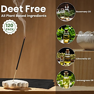 120 Pack Mosquito Repellent Sticks, Deet Free Citronella Incense Sticks Plant-Based, for Outdoor Indoor Use During Patio, Camping Trips, Picnics, Backyards Activities, Long Lasting Bug Protection