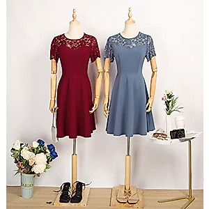 Kate Kasin Women's Retro Crewneck Lace Splicing A Line Cocktail Dress Formal Wedding Guest Party Sexy Prom Dresses Short Light Blue S