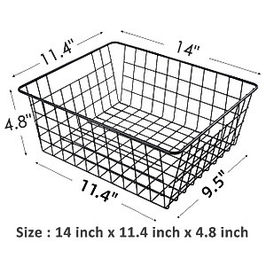 Wire Storage Baskets for Organizing, Vtopmart 4 Pack Metal Wire Freezer Organizer Bins with Handles, Large Pantry Baskets for Kitchen Cabinets, Bathroom, Laundry, Garage, Black