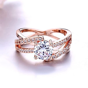 Metmejiao 18K Rose Gold Plated CZ Crystal Square Simulated Diamond Engagement Ring Promise Rings for Women （US Code 9）