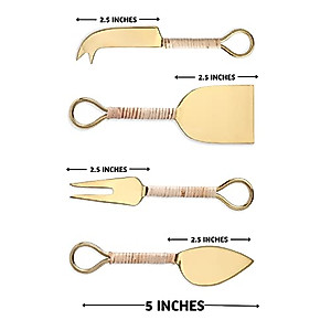 Folkulture Set of 4 Cheese Knife Set for Charcuterie Board, Gold Charcuterie Utensils or Accessories, Cheese Board Knives and Fork Set, Cheese Tools Collection for Christmas Gifts