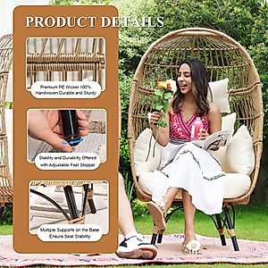 FINCATI Outdoor Indoor Egg Chair, 440lb PE Rattan Wicker Oversized Lounger Egg Basket Chair with Cushion, Patio Stationary Egg Chair for Bedroom Backyard Living Room Beige