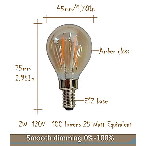 CTKcom 2 Watt G45/G14 E12 Base LED Bulbs, Amber Glass Vintage Antique Dimmable led Bulb 120V 2200K Warm White 100 lumens 25 Watt Equivalent,4 Pack