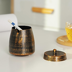 Ashtray with Lid for Cigarette, Iron Smokeless Odorless Windproof Ashtrays, Ashtray for Weed, Portable Ash Tray for Home Outside Patio Outdoor (Small)