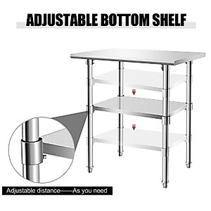 KODOM Food Prep Stainless Steel Table 30" x 24", Heavy Duty Workbench with Adjustable Under Shelf, Commercial Worktable for Kitchen, Restaurant, Home and Hotel