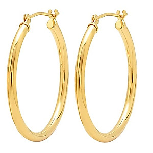 Amanda Rose Collection 14K Yellow Gold Classic Round Tube Hoop Earrings for Women 1 inch Diameter