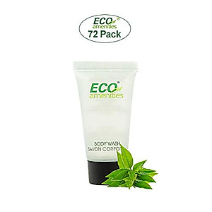 ECO amenities Travel Size Body Wash Bulk 0.75oz (72 Pack) - 22ml | Body Wash Supplies for Hotels, Airbnb, Motels & Inns - Green Tea Scent | Travel size Toiletries | Hotel size Toiletries in Bulk