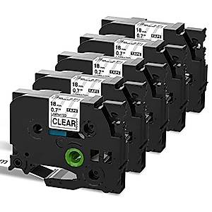 Fimax Tz Tape 18mm Replacement for Brother P-Touch Label Maker TZ TZe141 TZe-141 18mm 0.7 Laminated Clear Tapes for Ptouch PTD400 PTD600 PT2030 PT1880 PT1890 PTP700 Label Maker, Black on Clear, 5-Pack