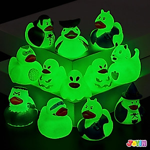 JOYIN 12 PCS Halloween Glow Ducks Bath Toys, Rubber Duckies for Trick or Treating Goodie Bag Fillers, Glow in The Dark Ducky Duck for Halloween Party Favors Decorations School Classroom Prizes