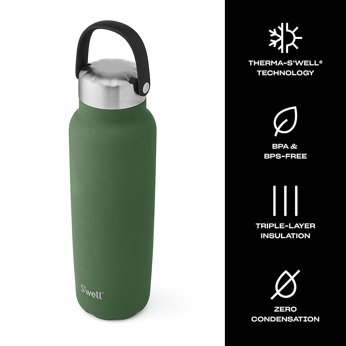 S'well Recycled Stainless Steel Explorer with Insulated Lid and Handle, 40oz, Green Jasper, Triple Layered Vacuum Insulated Containers Keeps Drinks Cold for 54 Hours and Hot for 12