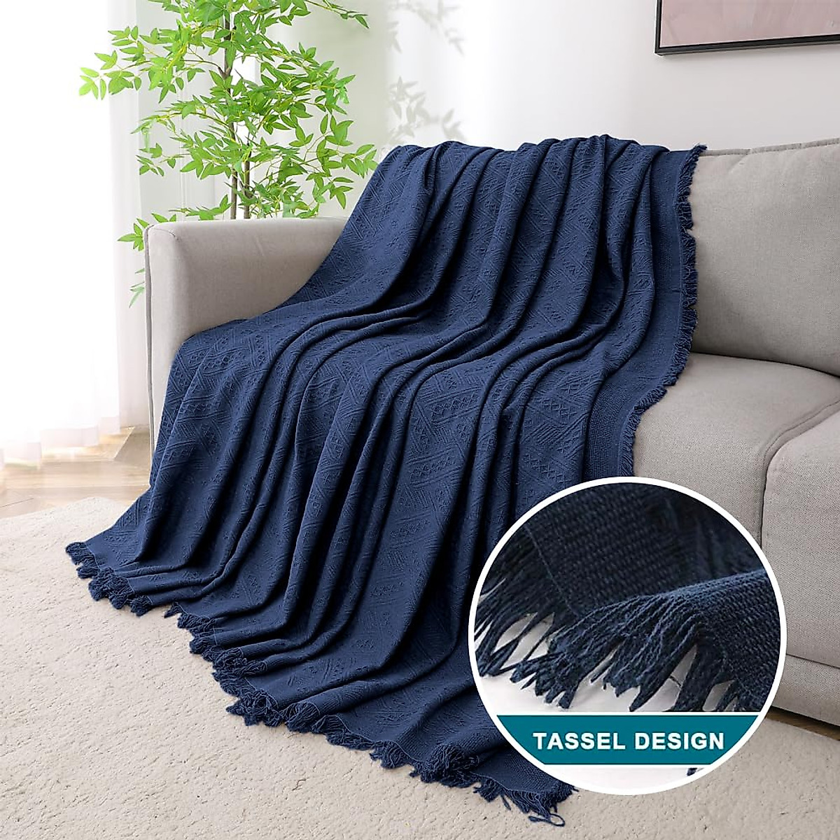 Turquoize Cotton Sofa Cover Couch Cover Navy Couch Protector Sofa Throw Cover for Couches Washable Sectional Sofa Couch Covers for Dogs Feature Geometrical Woven Fabric(71"x 102",Large, Navy)