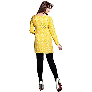 Maple Clothing Indian Kurti Top Tunic Printed Women's India Clothes (Yellow, 5XL)
