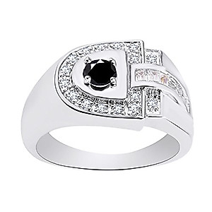 AFFY Round White Cubic Zirconia D Shape Fashion Ring 925 Sterling Silver