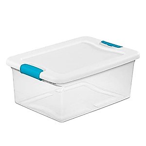 Sterilite Plastic 15 Quart Stacking Storage Box Container with Latching Lid for Home, Office, Workspace, and Utility Space Organization, 48 Pack