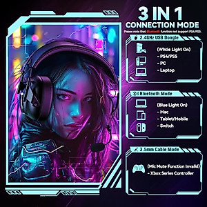 YPBDAN Wireless Gaming Headset for PS5, PS4, PC, USB Over Ear Gaming Headphones with Noise Canceling Mic, Bluetooth 5.3, 100H Battery, Low Latency, Foldable Headset for Switch, Mac, Laptop