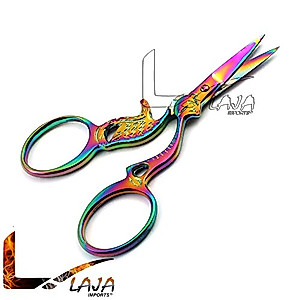LAJA IMPORTS Set of 2 Multi Titanium Color Rainbow Sewing Craft Embroidery Scissors 3.5" CAT Shape