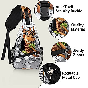 Cute Giraffe Sling Bag Crossbody Sling Backpack Water Resistant Shoulder Bag Outdoor Travel Hiking Chest Bag Daypack for Women Men Unisex