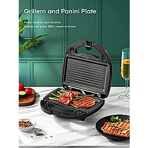 FOHERE 3-in-1 Sandwich Maker, Waffle Maker, Sandwich Grill, Portable Electric Panini Press with Removable Non-Stick Plates, LED Indicator Lights, Cool Touch Handle, Toaster, Grilled Cheese Machine