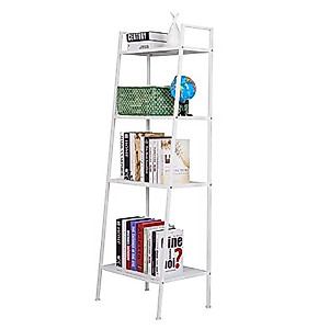 WEI WEI GLOBAL 4-Tier Ladder Shelf Bookcase - Metal Bookshelf - Open Shelf Display Rack Storage Organizer for Home, Office, Living Room, Bedroom, Kitchen, and Bathroom - White