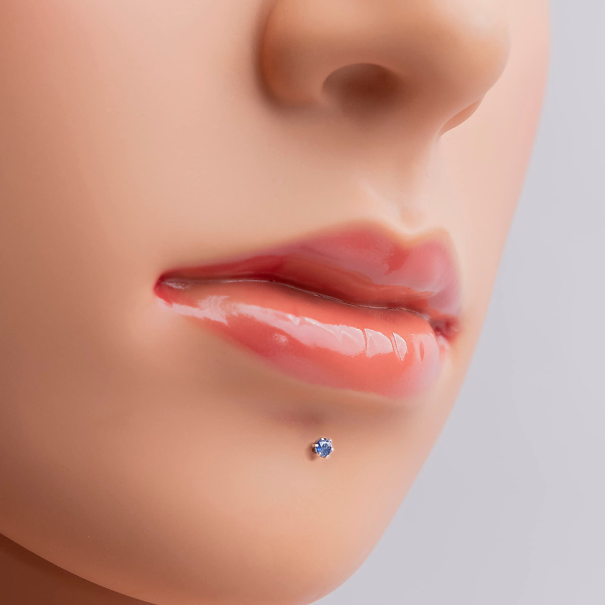 Natural 1.7MM Diamond Nosepin in 14K White Gold with 6MM, 8MM, and Wire back options, Option in Blue Sapphire too (14K WHITE GOLD - 6MM, BLUE SAPPHIRE)