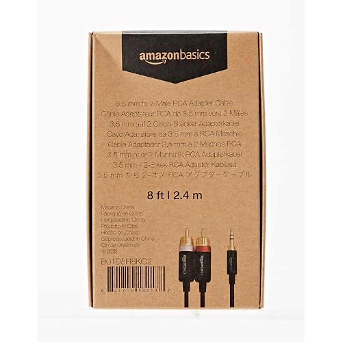 Amazon Basics 3.5 Aux to 2 x RCA Adapters, Audio Cable for Amplifiers, Active Speakers with Gold-Plated Plugs, 8 Feet/2.4 m, Black