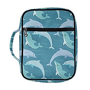 Buybai Bible Cover, Large Carrying Book Case Church Bag Bible Protective with Handle, Blue Ocean Dolphin Printed