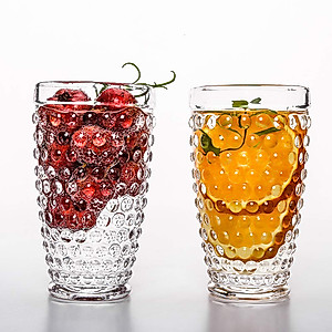 G Hobnail Glassware Old Fashioned Iced Beverage Drinking Glasses Set Of 6, 13 oz Premium Tall Highball Water Glasses Cups For Juice Cocktail Mojito Wine,Beer,Tea, Mixed Drinkware,Parties Restaurants