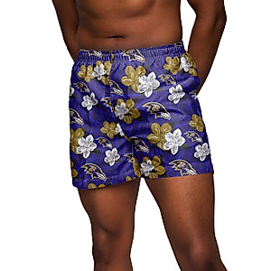 FOCO NFL Baltimore Ravens Mens Hibiscus Slim Fit 5.5" Swim Suit Swimming TrunksHibiscus Slim Fit 5.5" Swim Suit Swimming Trunks, Team Color, L