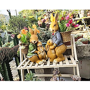 Hewory Rabbit with Flowerpot Garden Statue, Bunny Figurine Flower Basket Outdoor Art Décor Sculpture Ornament for Yard Patio Office Home (Female Rabbit)