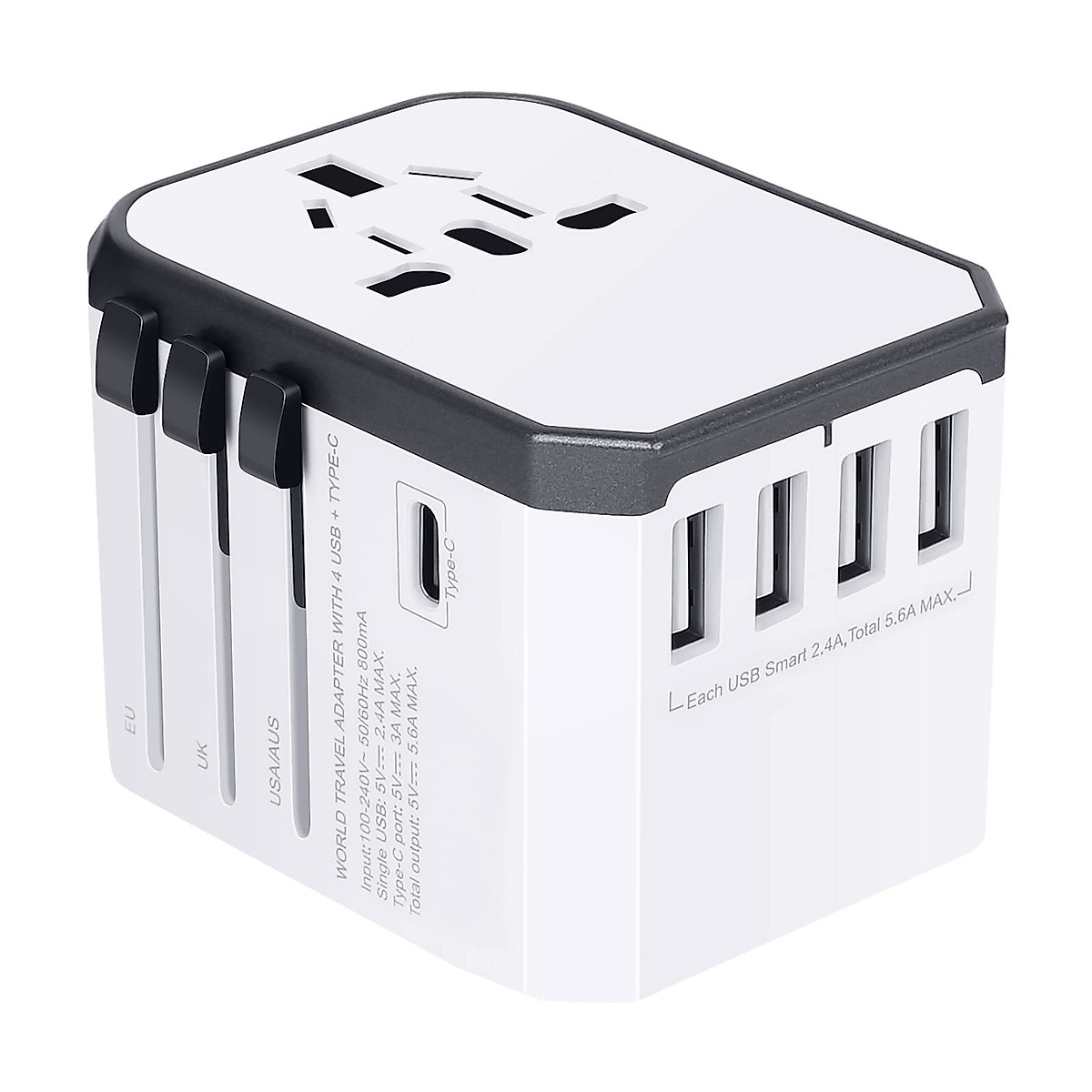 Universal Power Adapter, USB International Travel Adaptor All in One Worldwide Plug Fast Charger Outlet with 4 USB Ports AC Socket for US to AU UK Europe Over 224 Countries