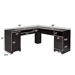 Tangkula 66" × 66" L-Shaped Desk, Corner Computer Desk with Drawers Keyboard Tray and Storage Cabinet, Home Office Desk, Sturdy and Space-Saving Computer Workstation