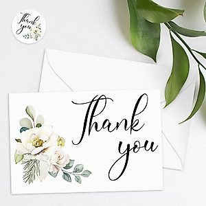 Whaline 48Pcs Funeral Thank You Cards Sympathy Thank You Card with Stickers Envelopes White Flower Bereavement Card with Message for Memorial Service Loved Ones Celebration of Life