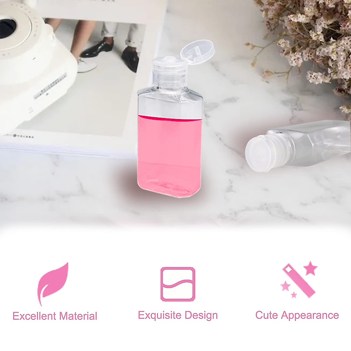 40 Pack 2 Oz Plastic Refillable Bottles with Flip Cap,Plastic Hand Sanitizer Bottles,Travel Size Bottles with Flip Cap,Reusable Containers with Flip Caps for Travel,Bussiness Trip,Outdoor Camping