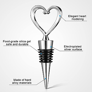 30 Pieces Heart Wine Stoppers Wedding Bridal Favor for Guests Silver Heart Wine Bottle Stoppers Heart Champagne Stoppers Wine Savers Metal Wine Cork Holder Plugs with Boxes for Wedding Party Gifts