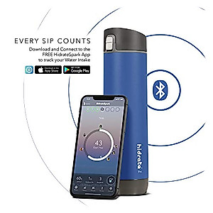 Hidrate Spark PRO Smart Water Bottle - Tracks Water Intake & Glows to Remind You to Stay Hydrated - Chug Lid, Steel, 21 oz, Deep Blue