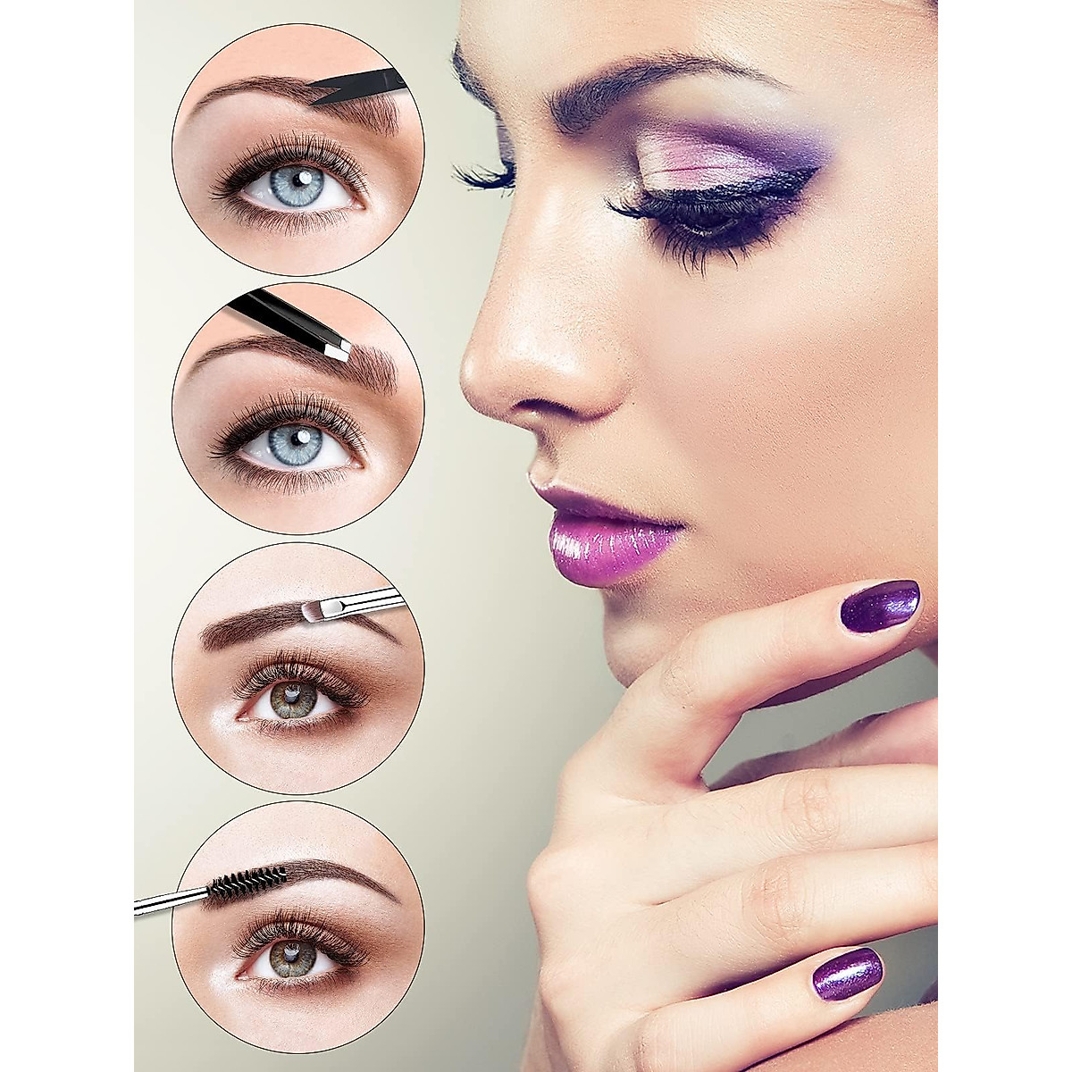 EBANKU 7pcs Eyelash Comb Brush Tools Eyebrow Brush Comb Eyelash Separator Tool Professional Eye Brow Spoolie Brushes for Makeup Grooming Eyelash Curler Silicone Refill Pads Tweezers Scissors