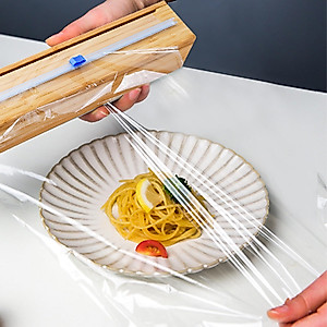 BoxThink Bamboo Wood Plastic Wrap Dispenser with Slide Cutter Also for 12 inch Aluminum foil, Parchment Paper, Cling Wrap Dispenser Sturdy and Reusable (12inch With Slide Cutte)