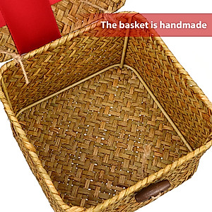 IMIKEYA Seaweed Baskets with Lids: Woven Baskets Seagrass Storage Woven Basket Straw Desktop Rattan Storage Basket 9 inch Hand- Woven Storage Basket Bins Container Organizer
