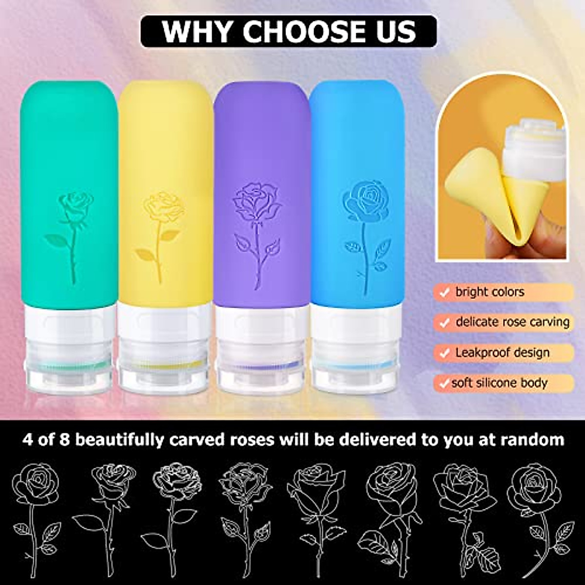 Kitchen GIMS Travel Bottles for Toiletries 3 oz Travel Size Bottles BPA Free Leak Proof Travel Silicone Bottles Travel Liquid Containers for Shampoo Conditioner and Lotion with Toiletry Bag