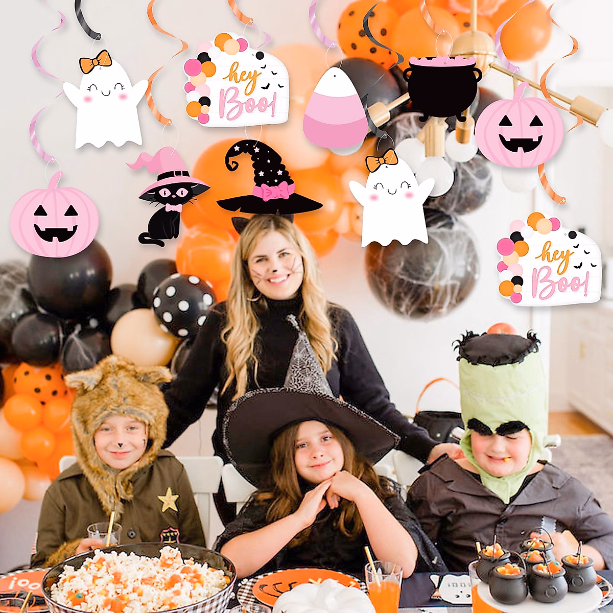 20Pcs Pink Halloween Party Hanging Swirl,Cute Ghost Witch Cauldron Pumpkin Sugar Boo Ceiling Hanging Streamer for Little Boo Happy Boo Day Baby Shower Gender Reveal Girl Halloween Birthday Party Decor